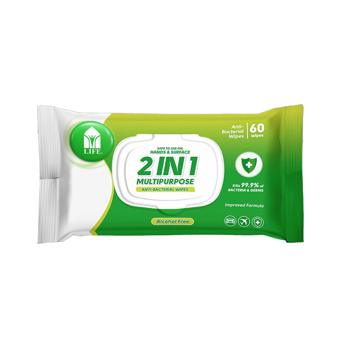 Buy Life 2in1 Multipurpose Antibacterial Wipes 60's Alcohol free online ...