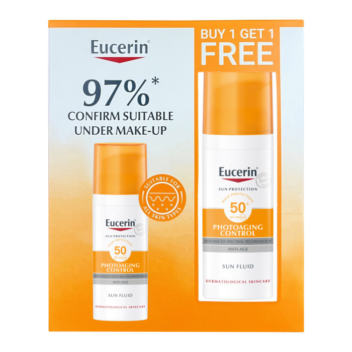 Buy Eucerin Sun PhotoAging Control SPF50+ Fluid 50ML 1+1 PROMO online at best price in the UAE ...