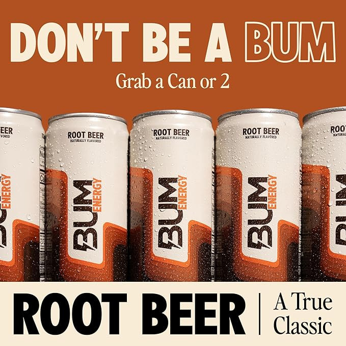 Buy Bum Energy Drink Root Beer, Less Caffeine, More Focus, Zero Sugar ...